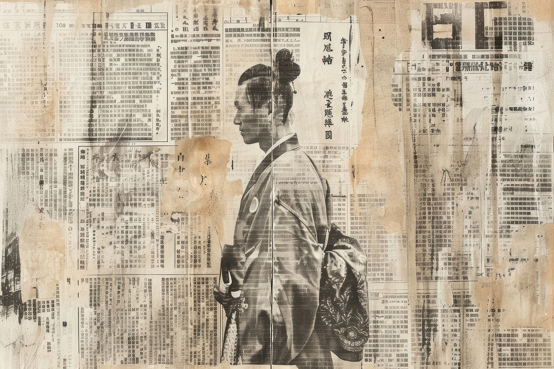 Samurai ephemera border backgrounds newspaper | Premium Photo ...