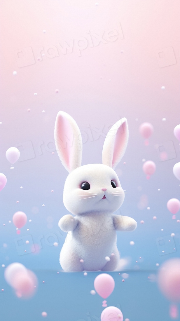 Rabbit jumping dreamy wallpaper balloon | Free Photo Illustration ...