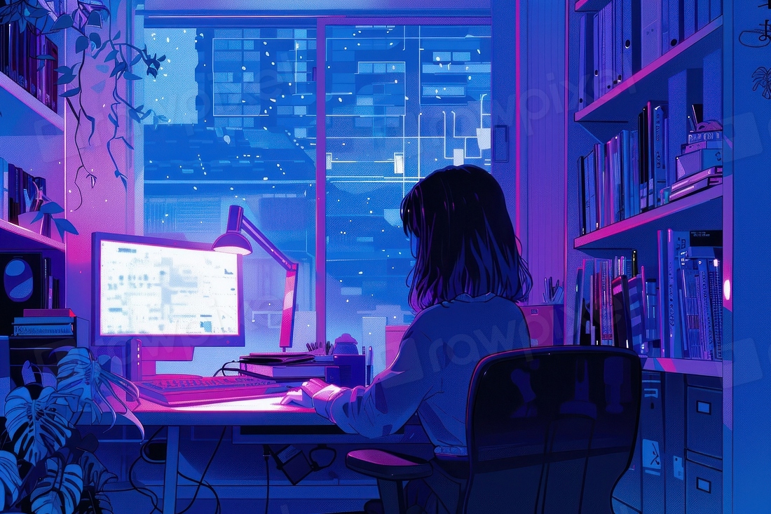 programmer girl works computer furniture | Premium Photo Illustration ...