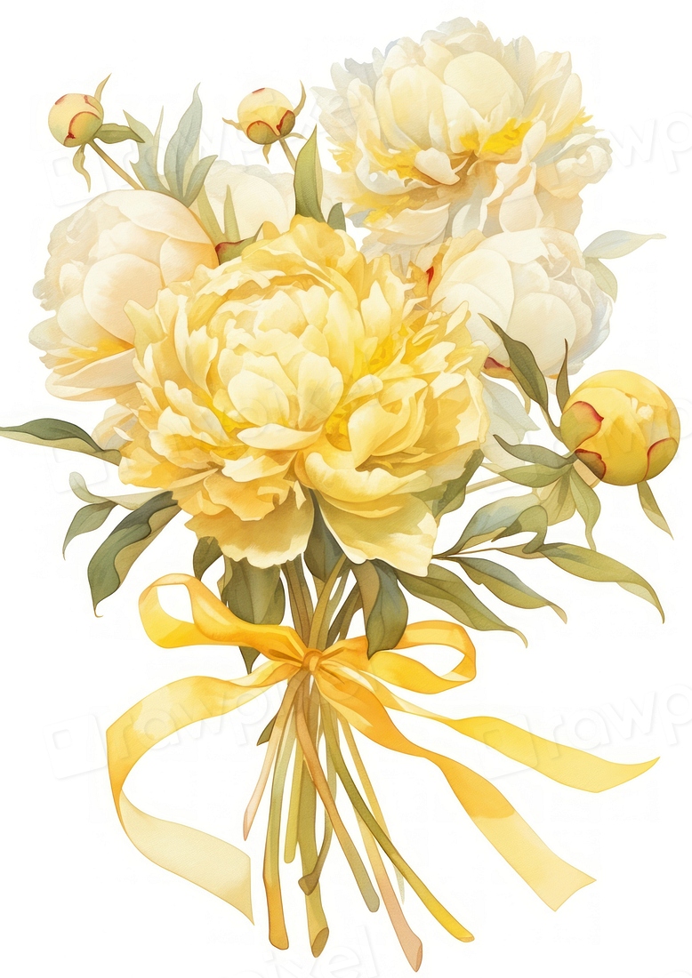 Yellow coquette Peony bouquet peony | Premium Photo Illustration - rawpixel