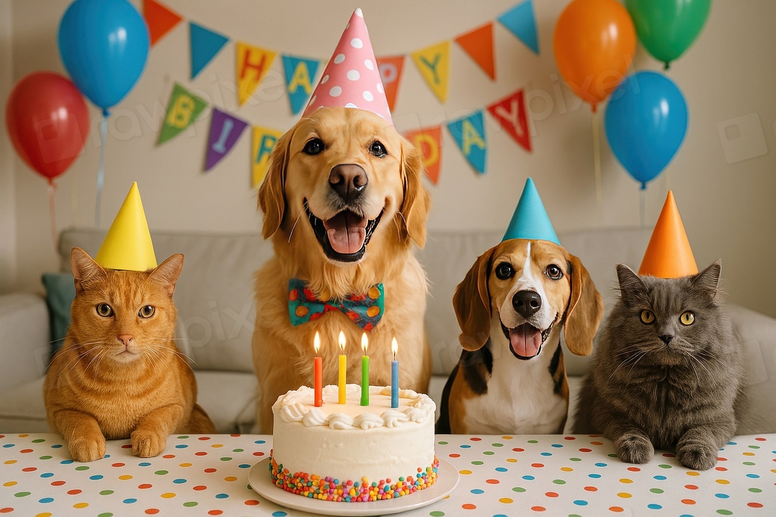 Pets celebrate birthday joyfully. | Free Photo - rawpixel