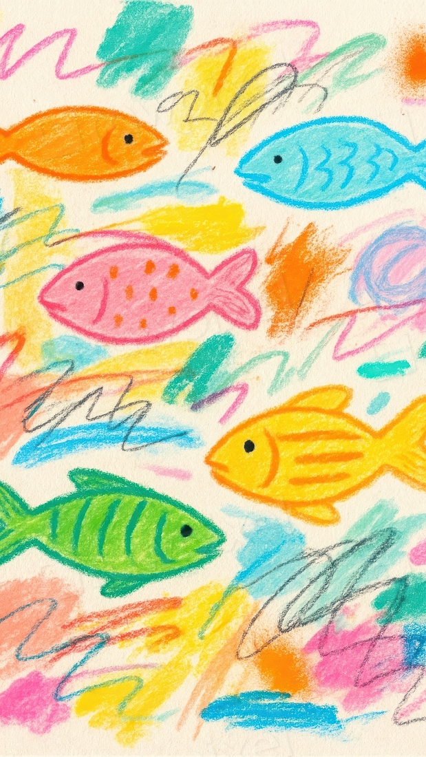Colorful fish crayon illustration | Free Photo Illustration - rawpixel