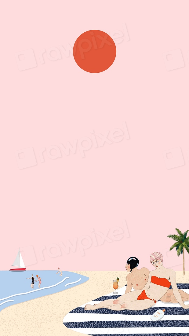 Beach background vector people sunbathing, | Premium Vector - rawpixel