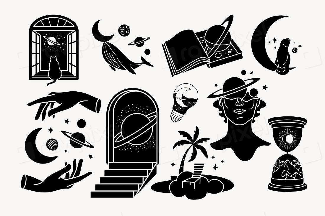 Black mystical collage element set, | Premium PSD - rawpixel