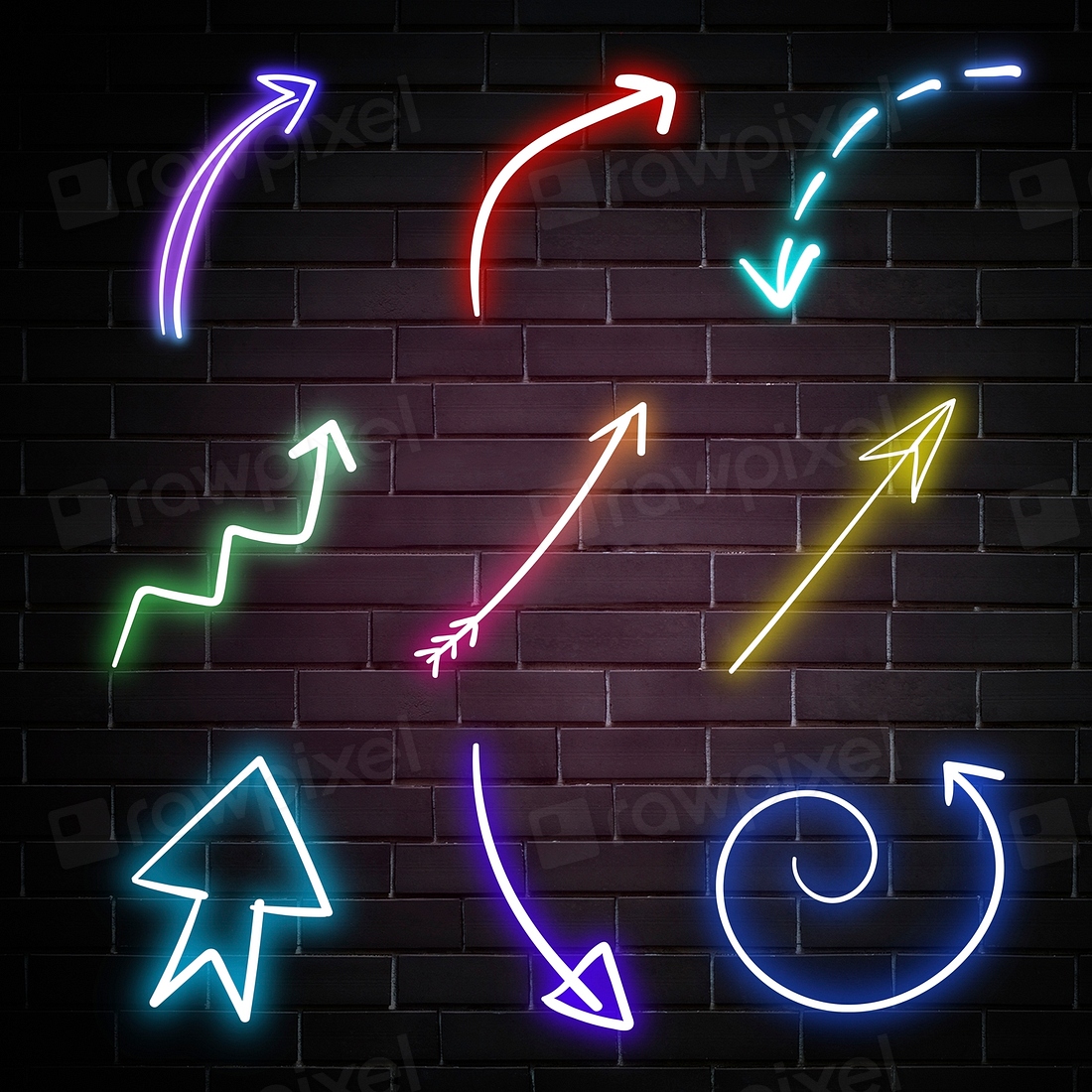 Neon arrows sign set brick | Premium PSD - rawpixel