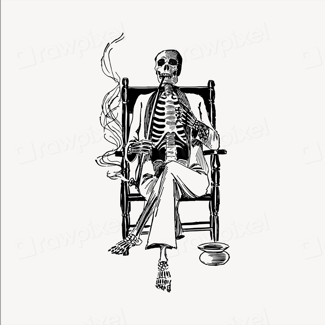 Smoking skeleton clipart, vintage hand | Free Vector - rawpixel