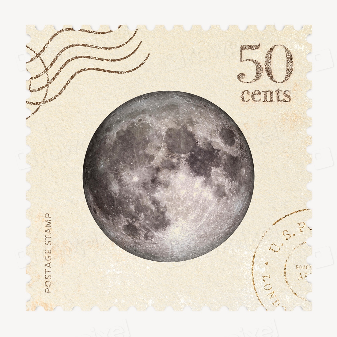 Full moon postage stamp illustration | Free Photo - rawpixel