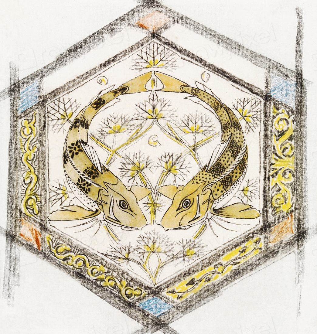 Decorative design two fish hexagon | Free Photo Illustration - rawpixel