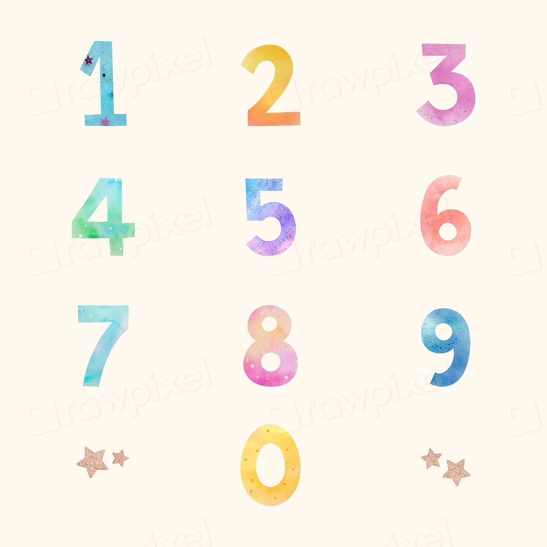 Pastel watercolor pastel number set | Free Photo - rawpixel