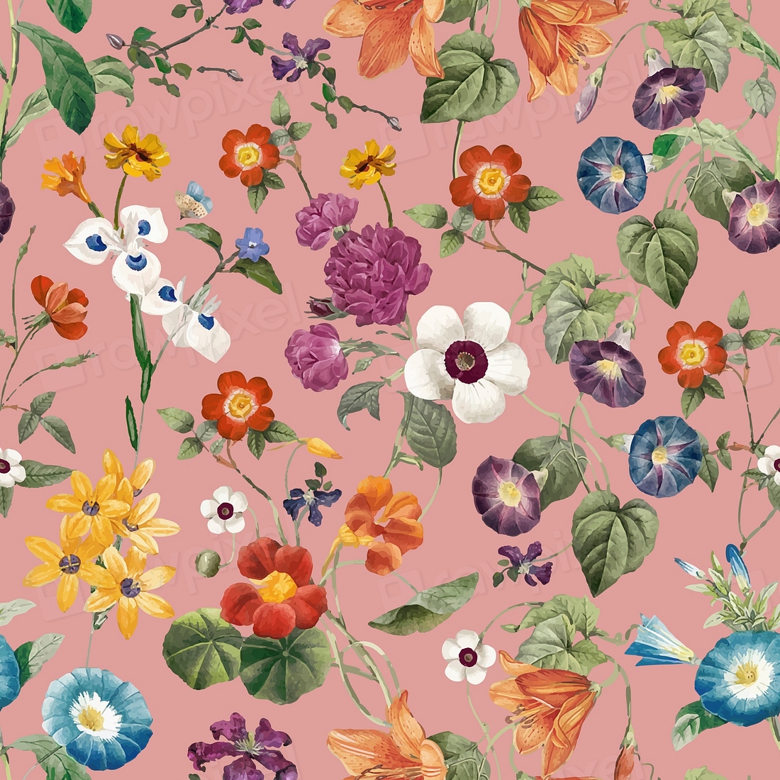 Pink floral seamless pattern, botanical | Premium Vector Illustration ...