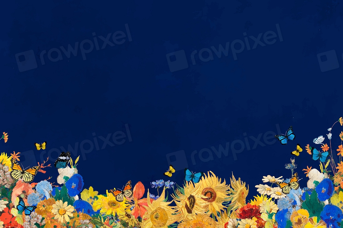 Sunflower blue border background, Van | Premium Vector - rawpixel