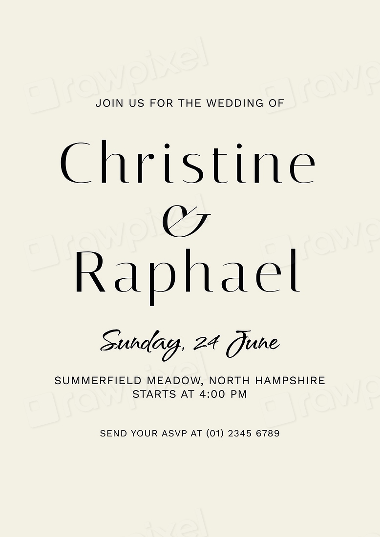 Beige wedding invitation template, simple | Free PSD Template - rawpixel