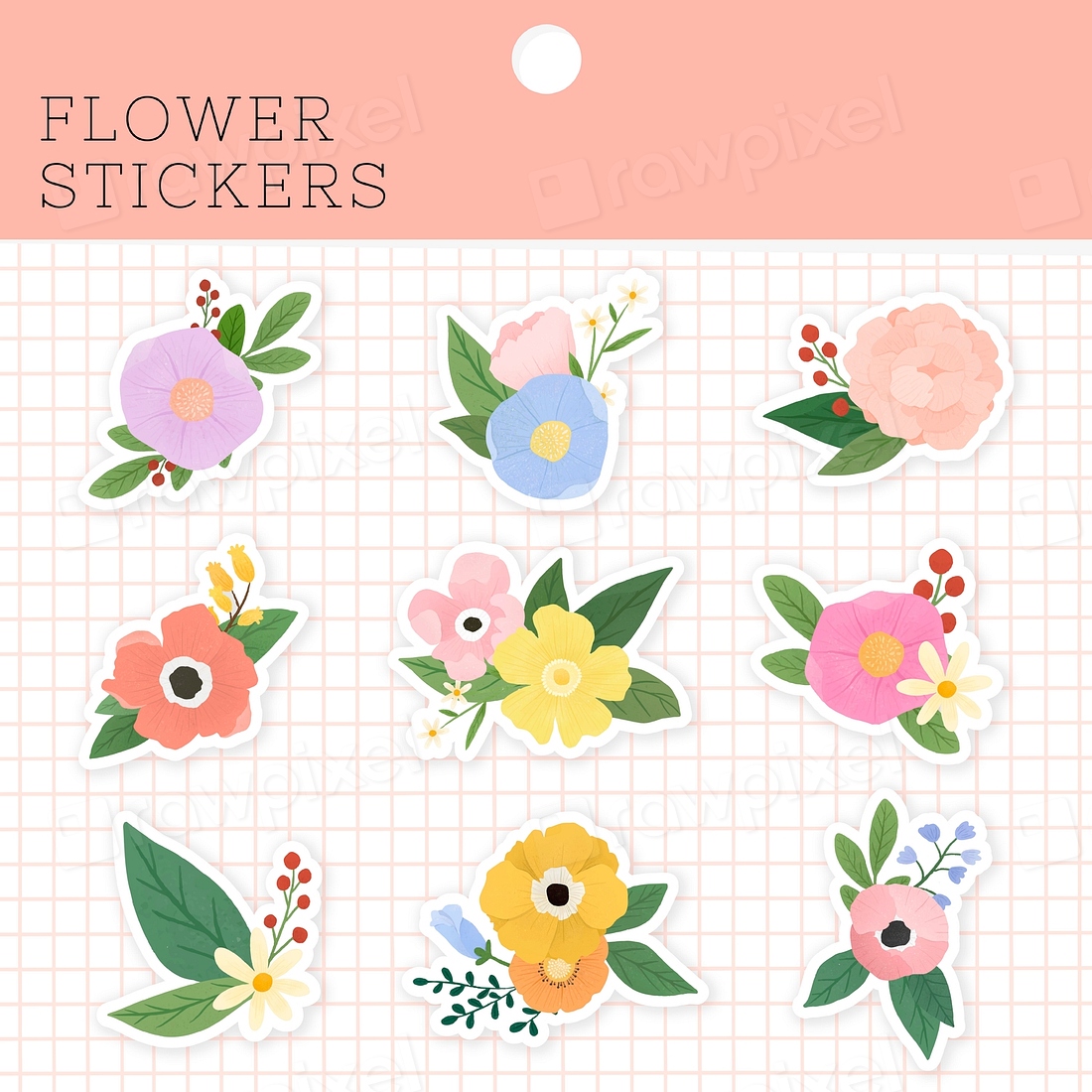 Flower stickers package illustration | Premium PSD - rawpixel