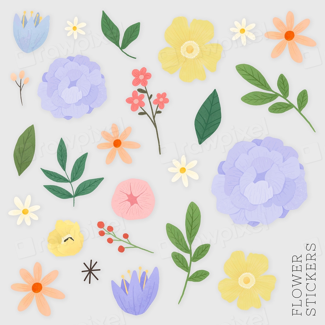 Flower and leaf stickers set | Premium PSD - rawpixel
