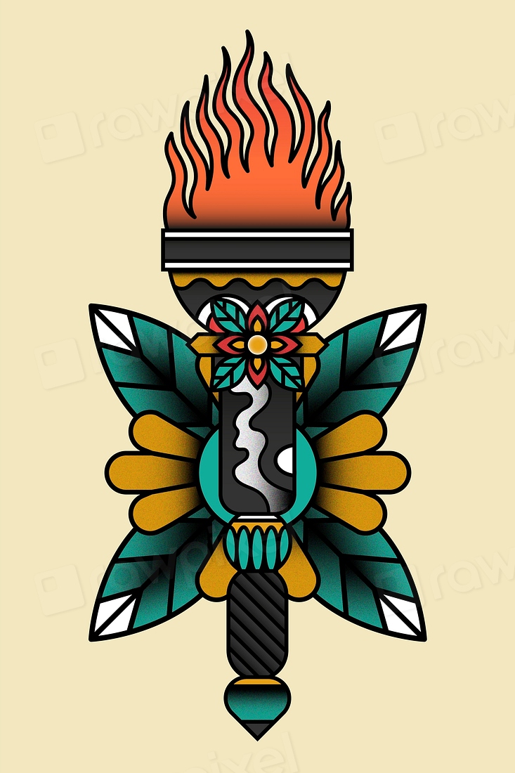 Traditional torch sticker isolated beige | Premium Vector Illustration ...