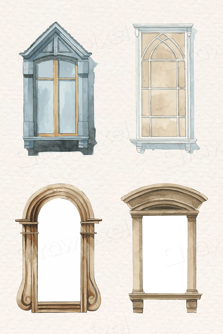 Vintage window architectural set watercolor | Free Photo - rawpixel