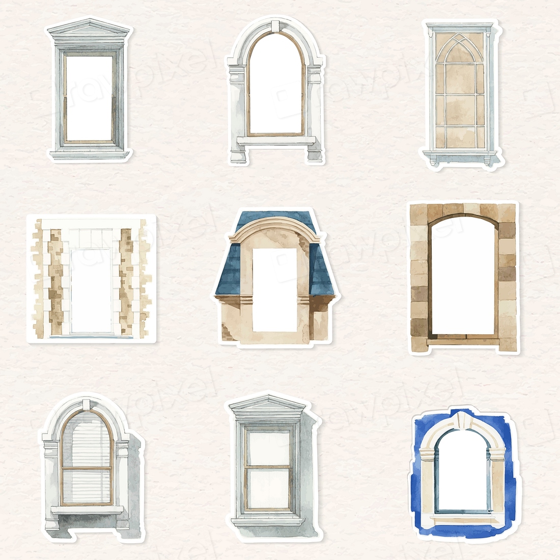 Old European window architecture watercolor | Free Photo - rawpixel