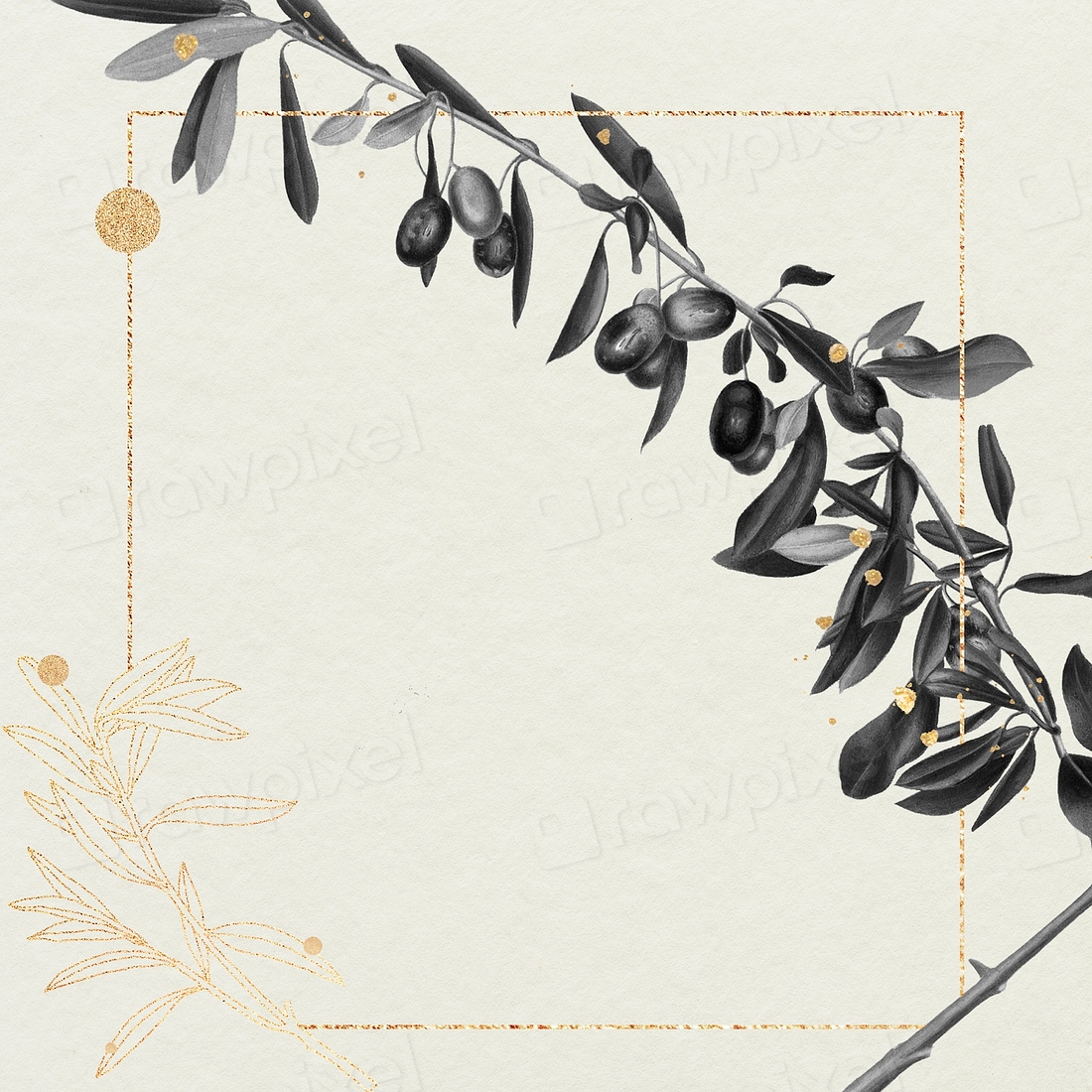Rectangle gold frame olive branch | Premium PSD - rawpixel