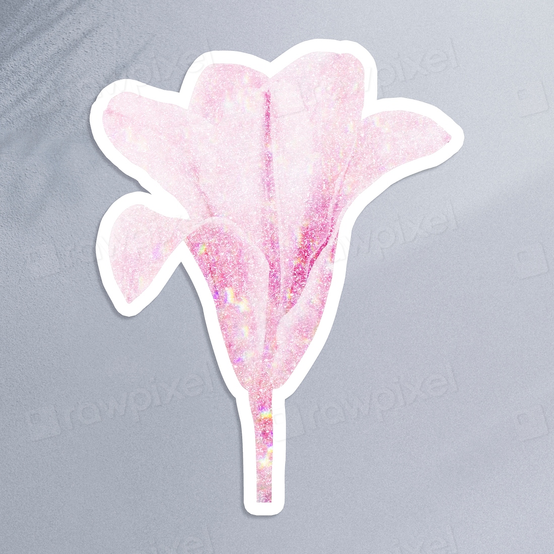 Pink holographic lily sticker white | Premium PSD - rawpixel