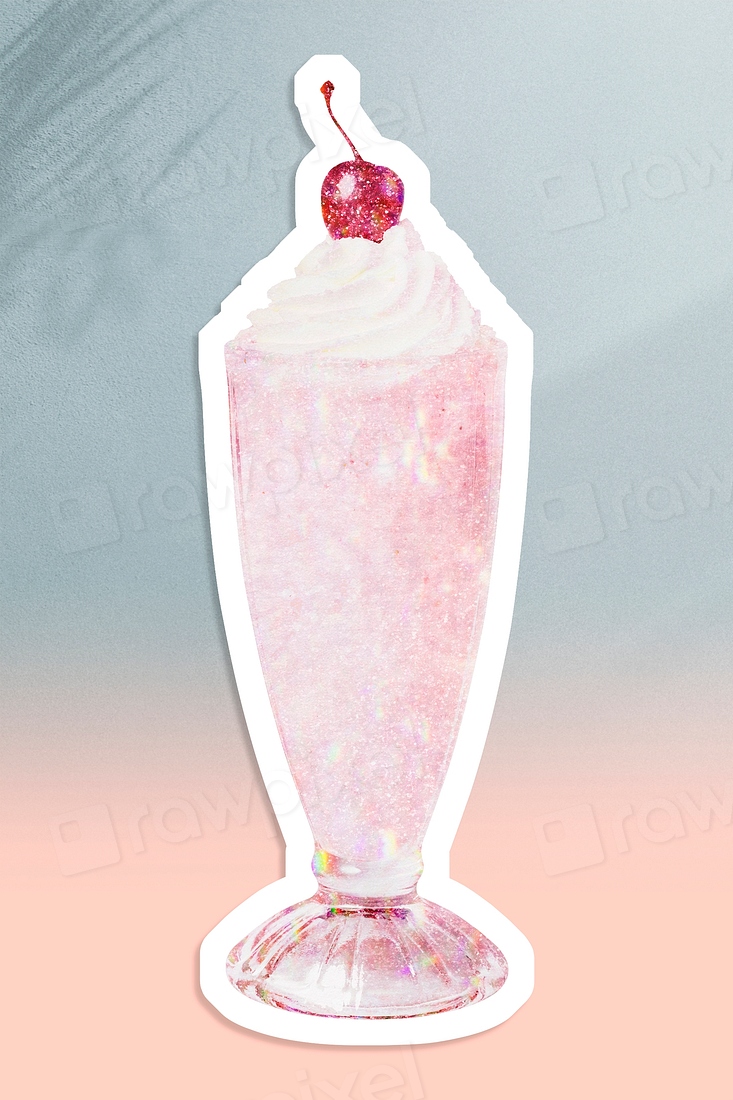 Pink holographic milkshake sticker with a white | Premium PSD - rawpixel