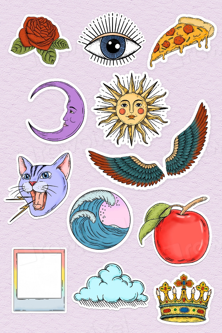 Colorful sticker set design resources | Premium PSD - rawpixel
