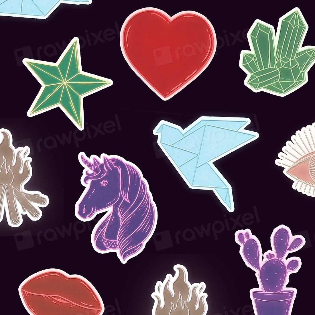 Cute sticker pattern background illustration | Premium PSD - rawpixel
