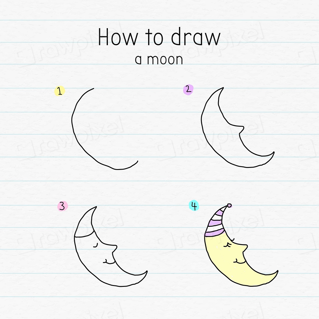 How draw moon doodle tutorial | Premium Vector - rawpixel