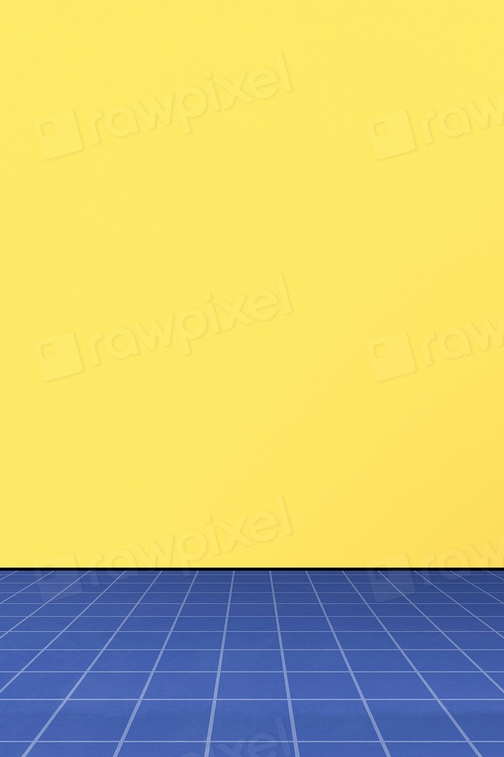 Retro blue grid psd yellow | Premium PSD - rawpixel