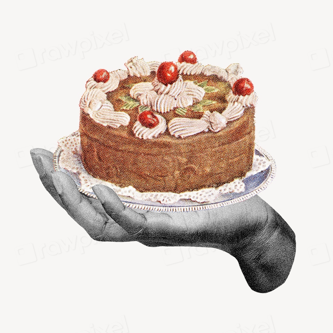 Hand holding birthday cake, vintage | Premium PSD - rawpixel