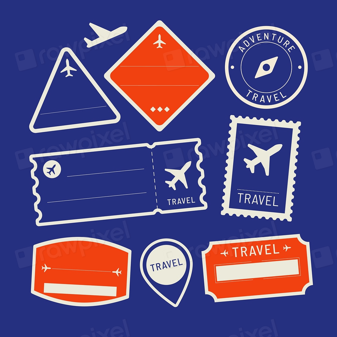Red and blue travel stickers | Premium Vector - rawpixel