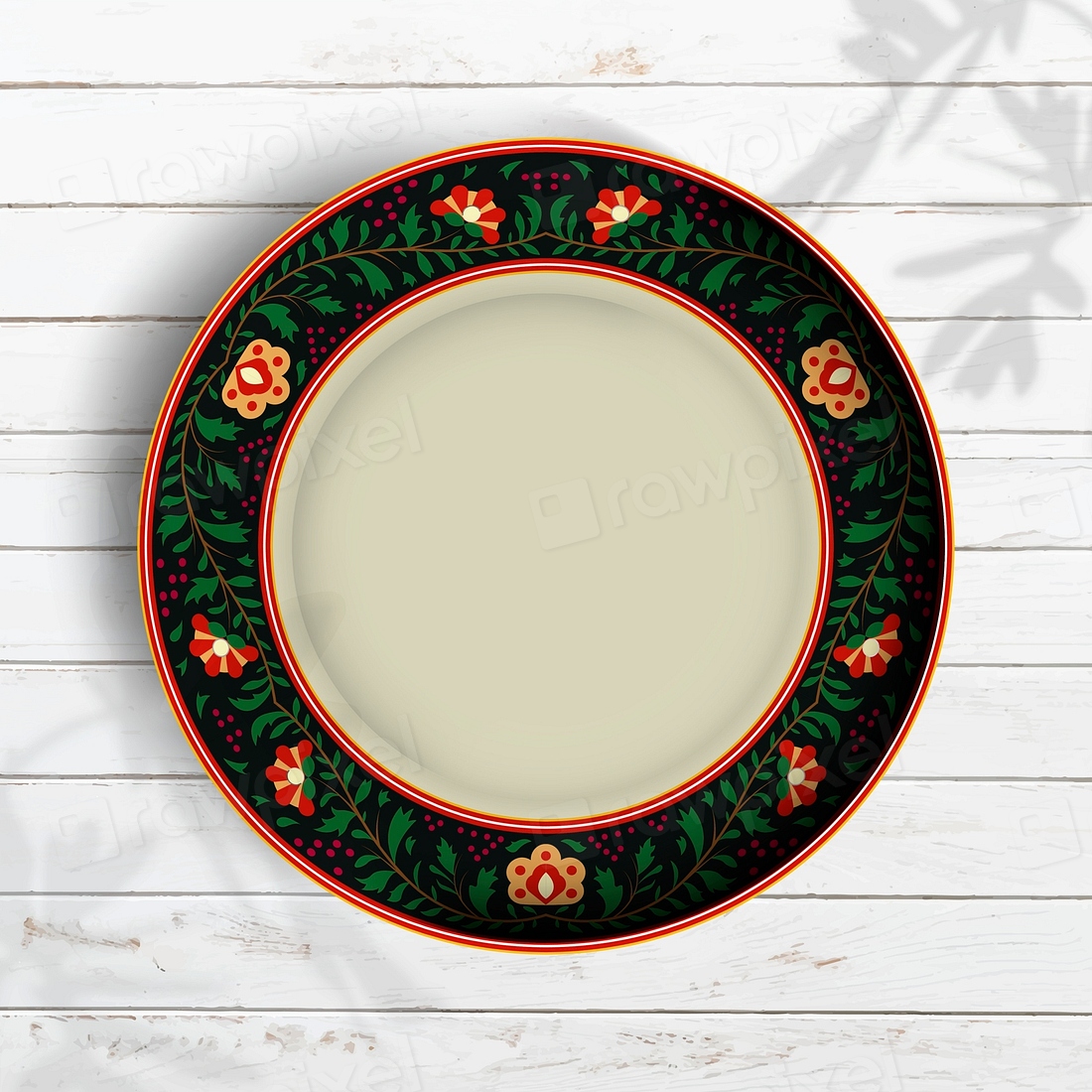 Indian floral patterned plate white | Premium Vector - rawpixel