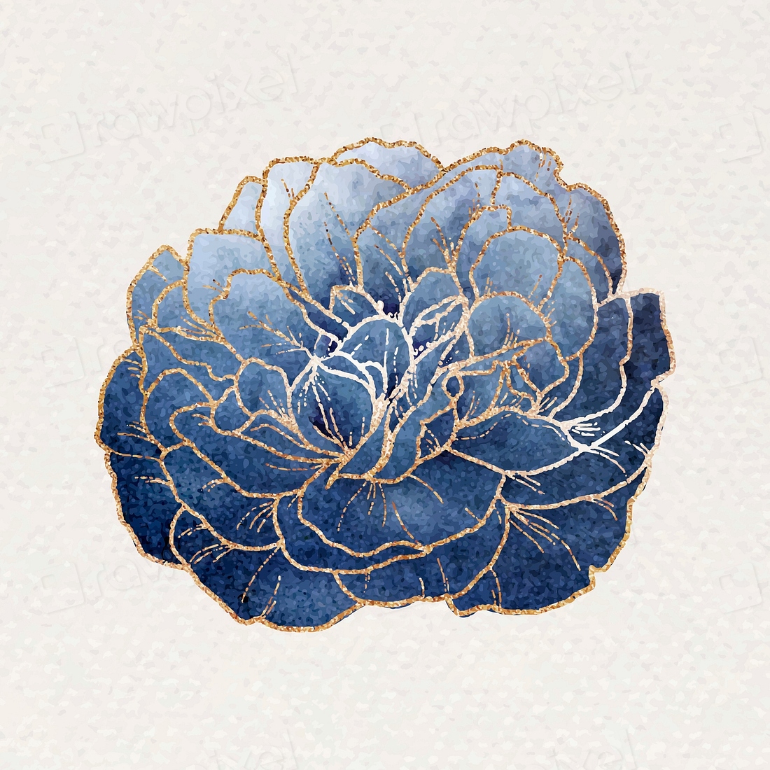 Blue peony flower sticker gold | Premium Vector Illustration - rawpixel