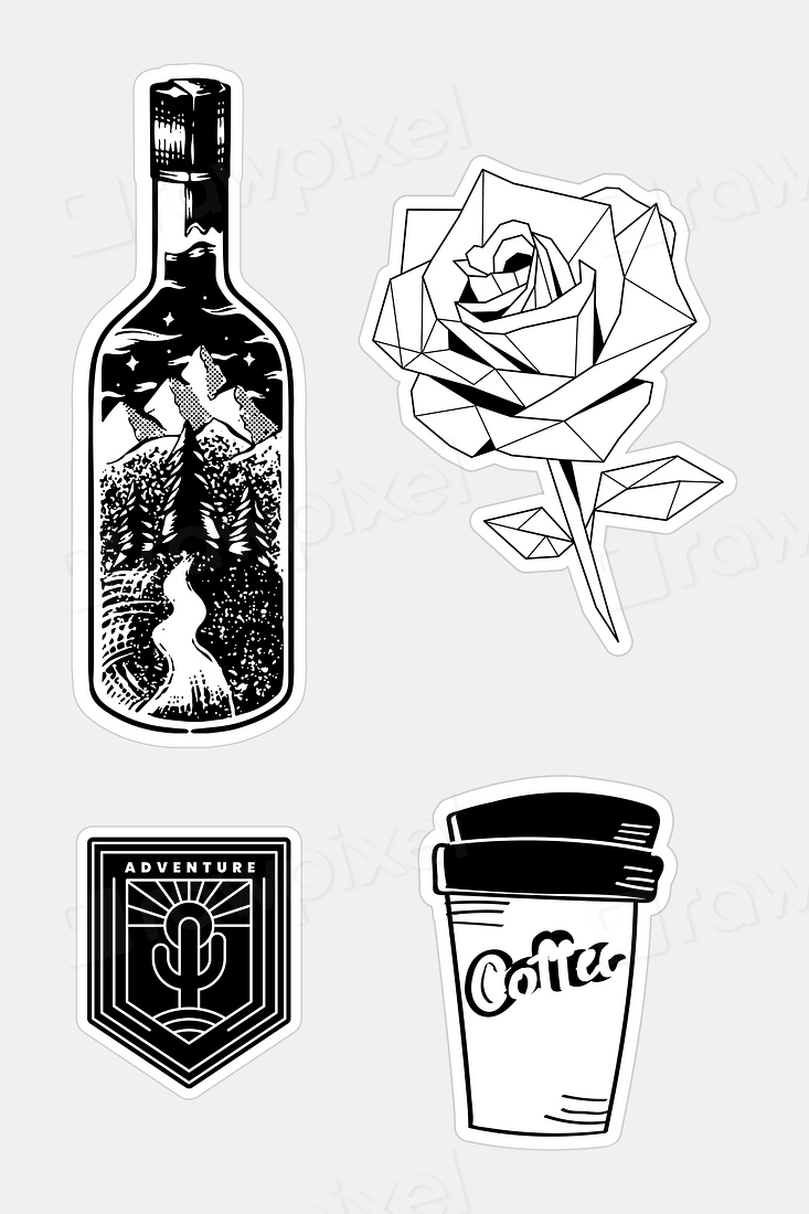 Set black and white sticker | Premium PSD - rawpixel