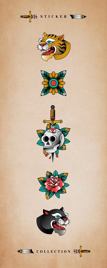 Traditional old school stickers set | Premium Vector - rawpixel