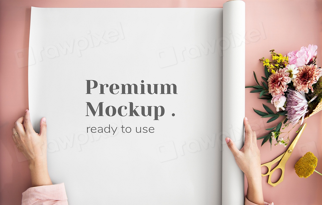 Woman unroll paper mockup pink | Premium PSD Mockup - rawpixel