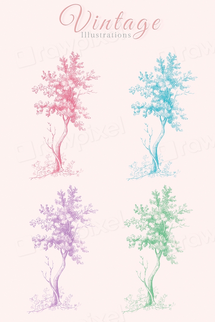 Vintage tall trees set illustration | Premium PSD - rawpixel