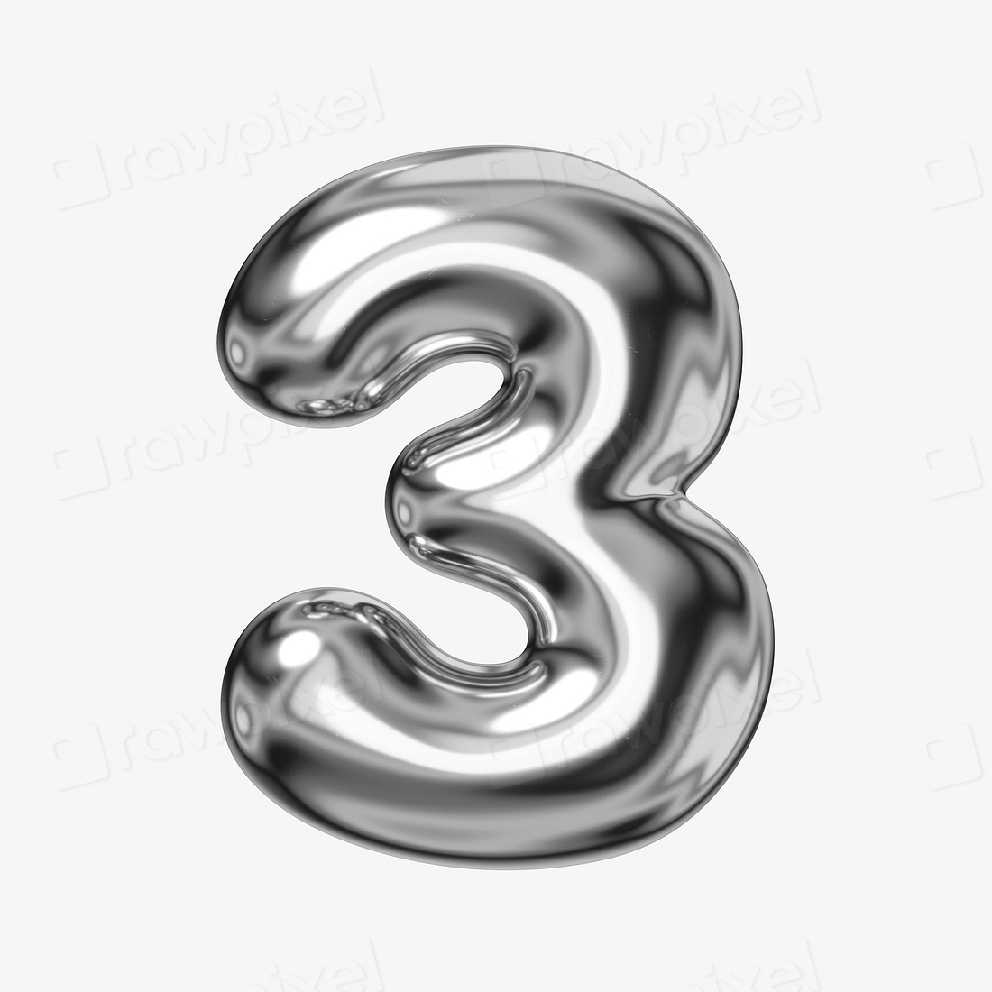 3 number three, 3D chrome | Premium PSD - rawpixel