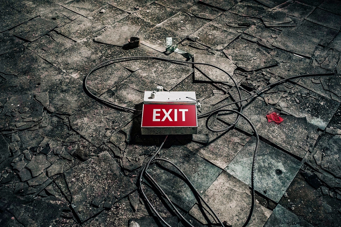 Abandoned exit sign mockup, editable | Premium PSD Mockup - rawpixel