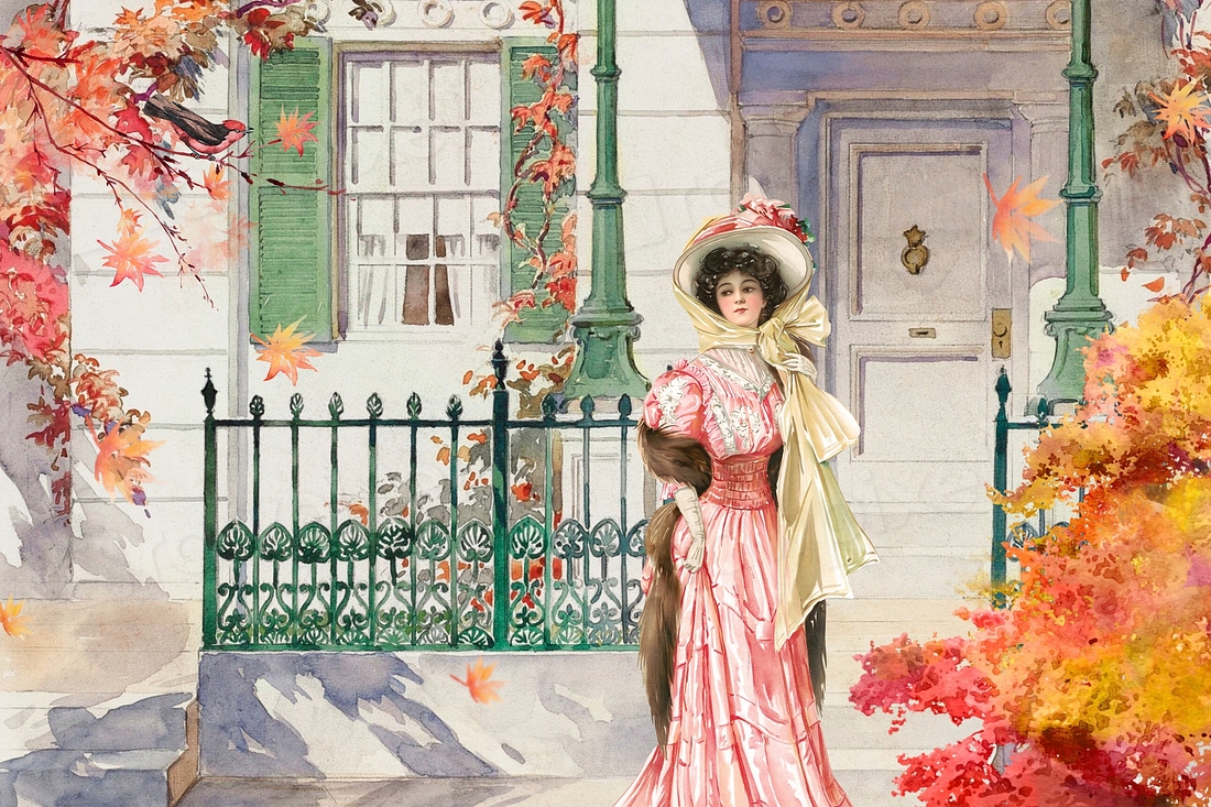 Watercolor Victorian woman Autumn. Remixed | Premium Photo Illustration ...
