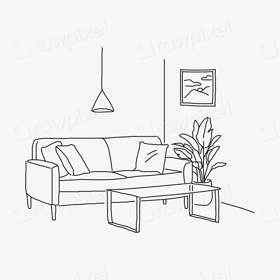 Living room interior line art | Free Photo - rawpixel