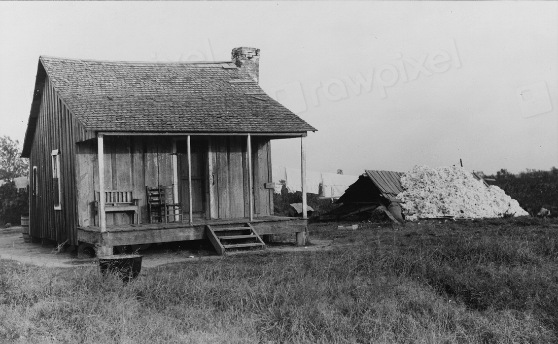 Sharecropper's house with cotton stacker | Free Photo - rawpixel