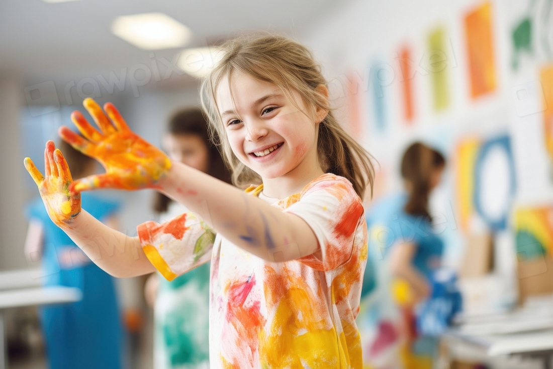 Classroom paint smile child. AI | Premium Photo - rawpixel