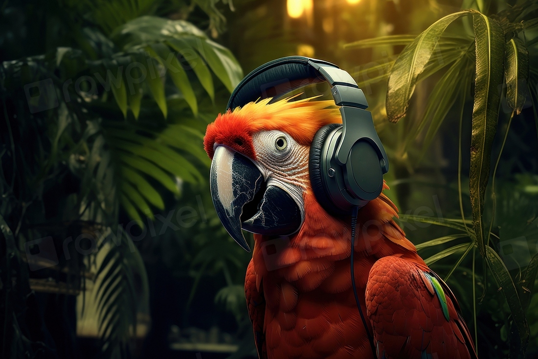 Parrot headphones bird technology. AI | Free Photo - rawpixel