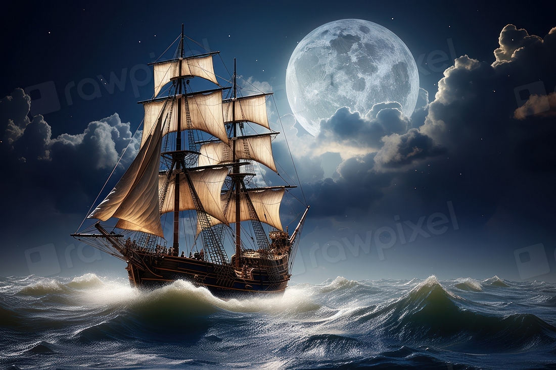 Night moon ship sea | Premium Photo - rawpixel