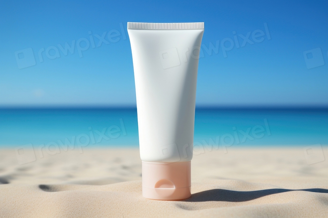 Cosmetics sunscreen sand sky. AI | Premium Photo - rawpixel
