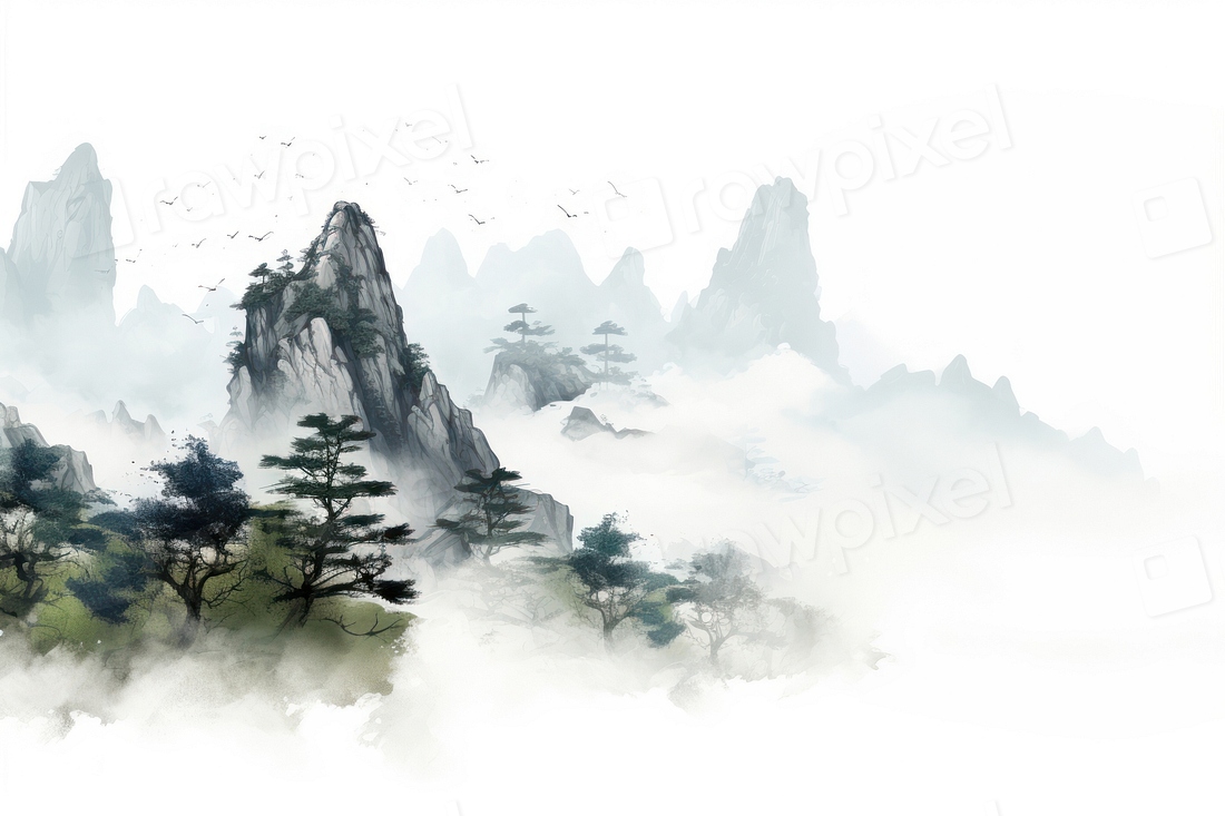 Chinese mountain illustrations landscape outdoors | Premium Photo ...