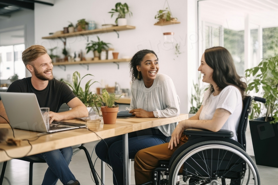 Inclusivity wheelchair cheerful computer | Free Photo - rawpixel