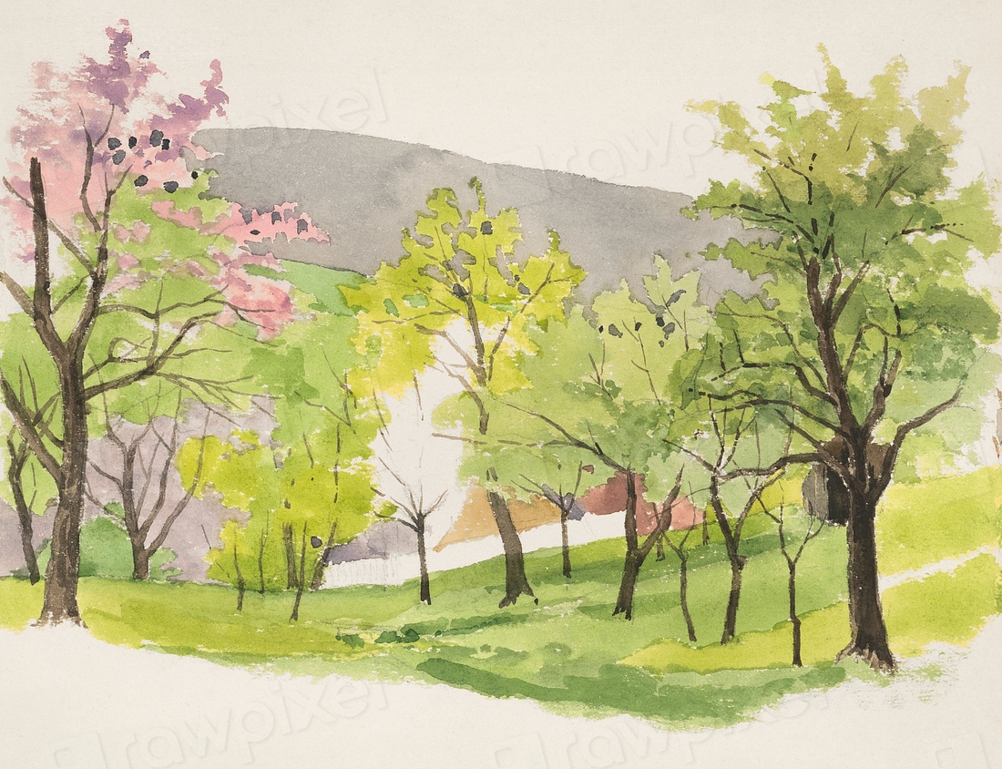 Blooming trees Jan Novopacký. Digitally | Free Photo Illustration - rawpixel