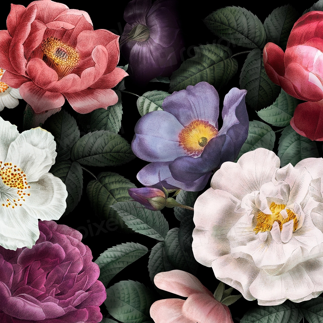 Aesthetic vintage flower pattern, botanical | Premium Photo ...