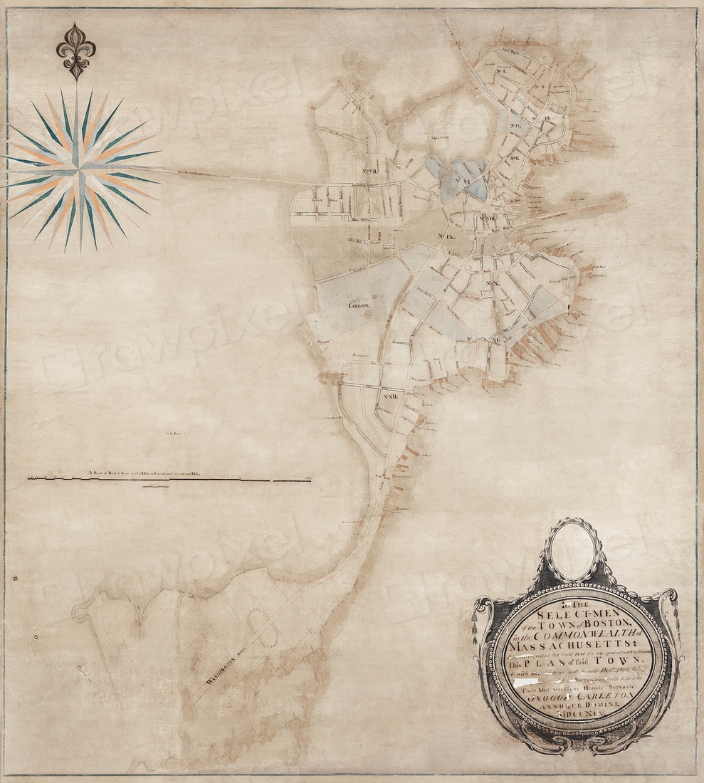 Town Boston map (1795), vintage | Free Photo Illustration - rawpixel